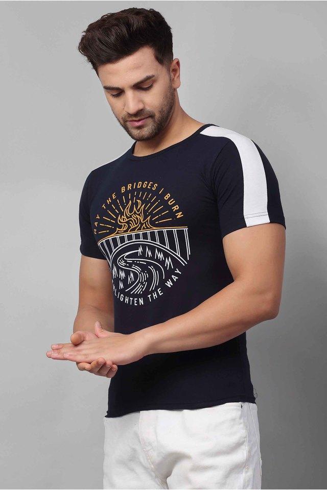 Buy RIGO Navy Graphic Cotton Slim Fit Men's T-Shirt | Shoppers Stop