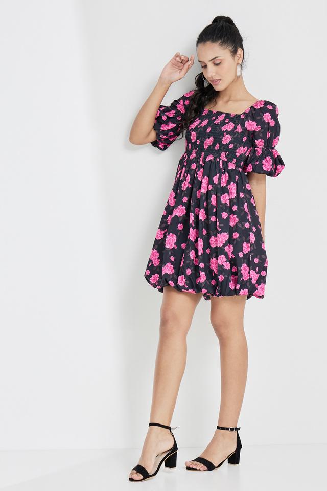 Buy INFUSE Black Floral Off Shoulder Polyester Women's Mini Dress ...