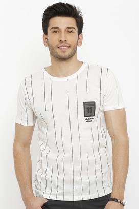 Buy REX STRAUT JEANS Mens Round Neck Striped T-Shirt | Shoppers Stop