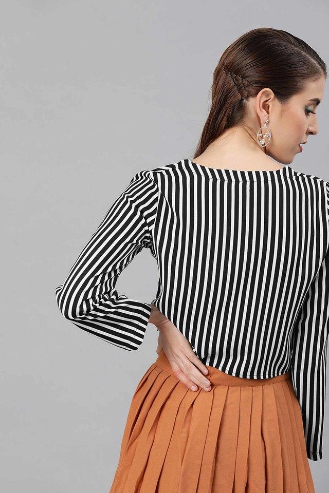 Buy SERA Women's Regular Fit Stripes V Neck Top | Shoppers Stop