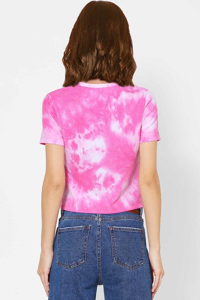 Buy ONLY Pink Printed Cotton Round Neck Womens Regular Top | Shoppers Stop