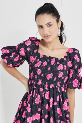 Buy INFUSE Black Floral Off Shoulder Polyester Women's Mini Dress ...