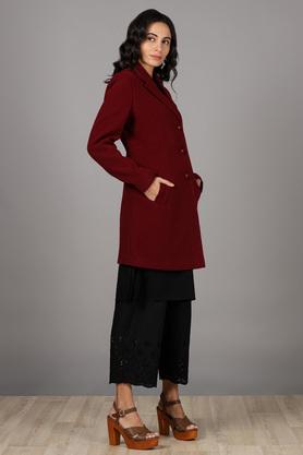 Buy STOP Maroon Solid Lapel Collar Terrylene Rayon Womens Coat ...