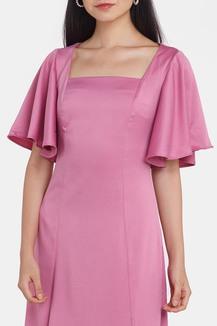 Buy ZINK LONDON Pink Solid Polyester Square Neck Womens Maxi Dress ...