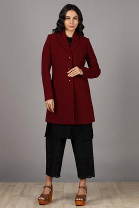 Buy STOP Maroon Solid Lapel Collar Terrylene Rayon Womens Coat ...