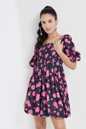 Buy INFUSE Black Floral Off Shoulder Polyester Women's Mini Dress ...