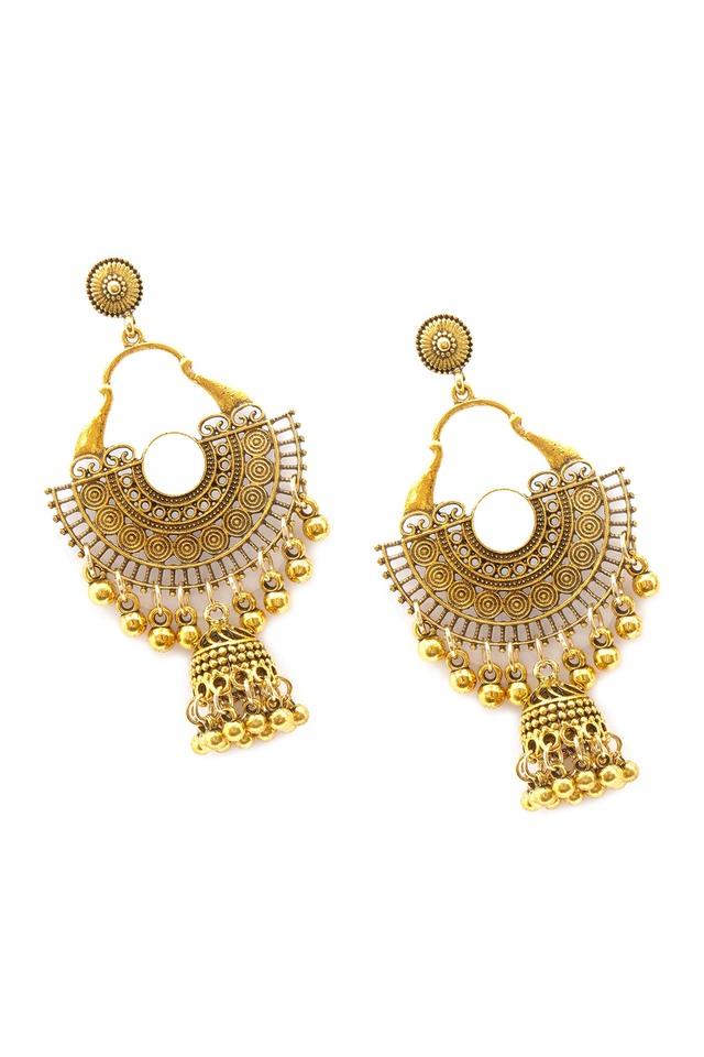Buy AYESHA Ethnic Gold-Toned Half-Circular Ghungroo Jhumki Drop ...