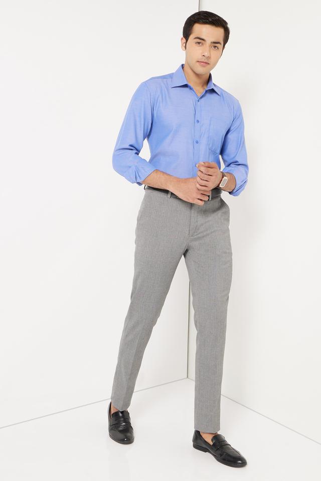 Buy INTUNE Cotton Rich Structured Solid Blue Formal Shirt | Shoppers Stop