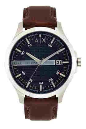 Buy ARMANI EXCHANGE Mens 46 mm Hampton Blue Dial Leather Analogue Watch ...