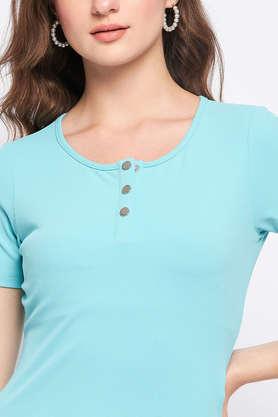 Buy MADAME Aqua Solid Wool Scoop Neck Women's Top | Shoppers Stop