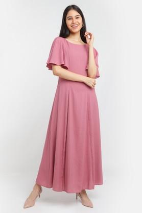 Buy ZINK LONDON Pink Solid Polyester Round Neck Women's Maxi dress ...