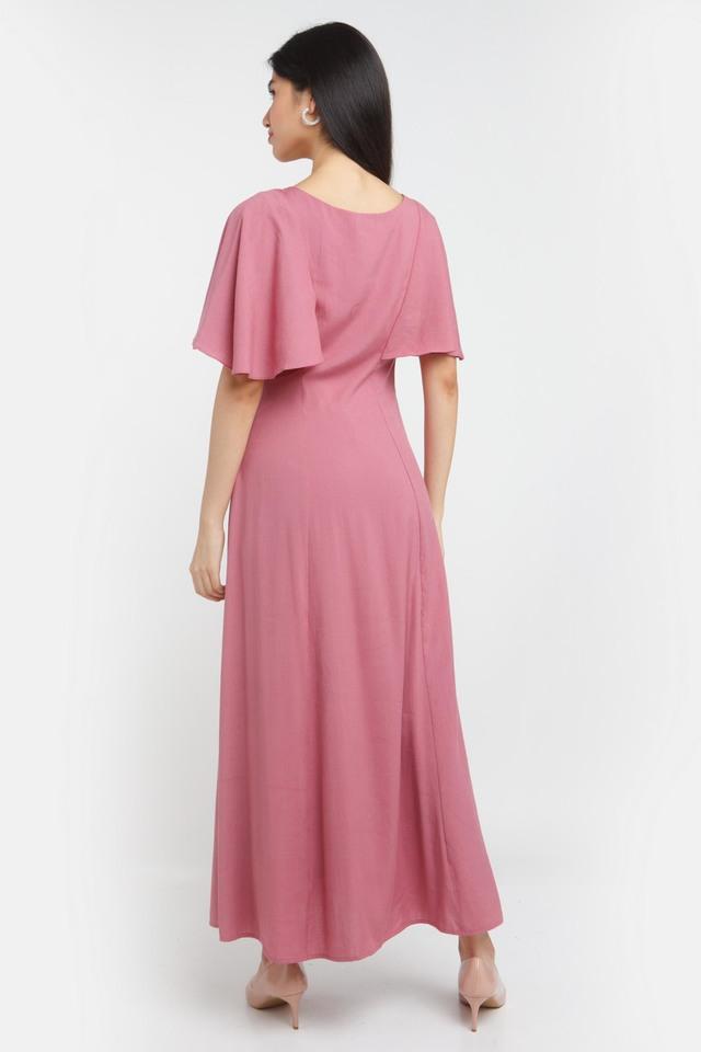 Buy ZINK LONDON Pink Solid Polyester Round Neck Women's Maxi dress ...