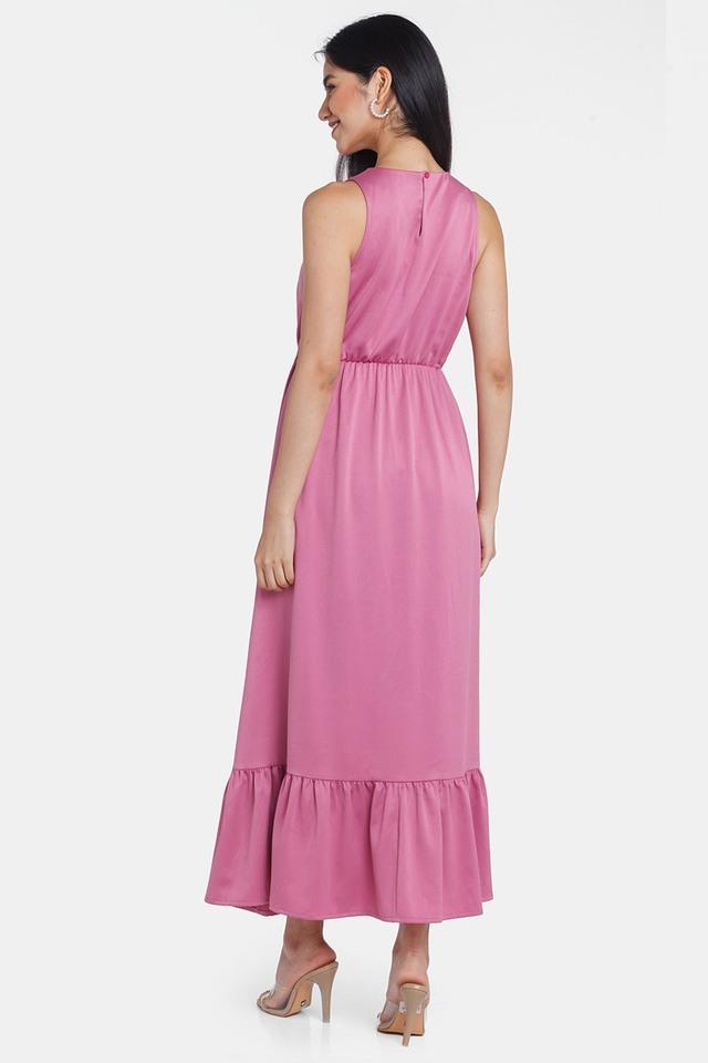 Buy ZINK LONDON Pink Solid Polyester Halter Neck Women's Maxi Dress ...