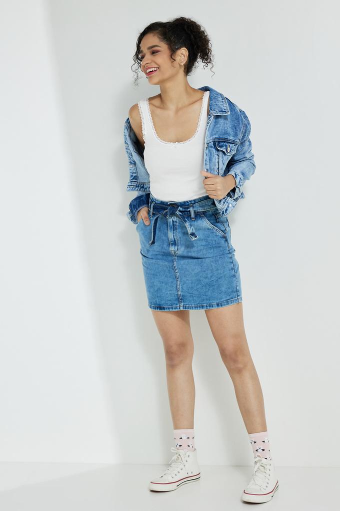 Buy LIFE Mid Stone A Line Above Knee Denim Women's Casual Wear Skirts ...