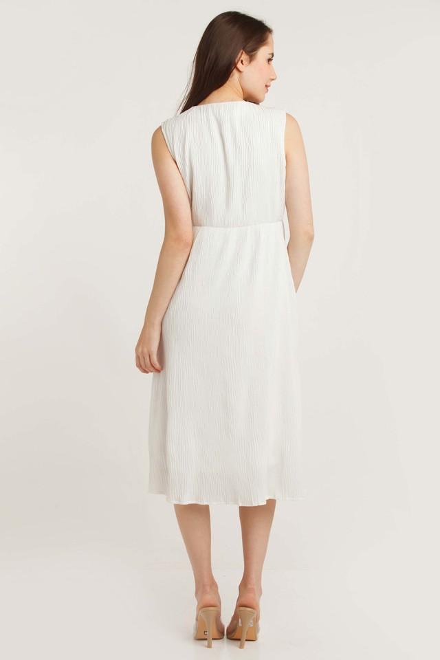 Buy ZINK LONDON White Solid Polyester V Neck Women's Midi Dress ...