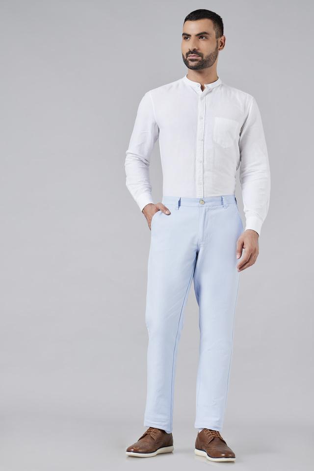 Buy FRATINI Solid Cotton Linen Blend Slim Fit Mens Trousers | Shoppers Stop