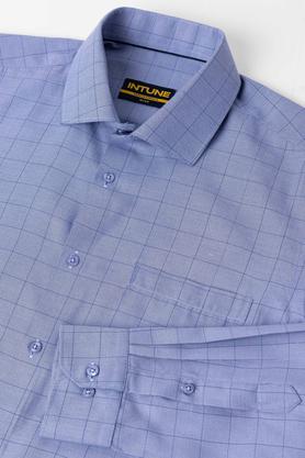 Buy INTUNE Cotton Rich Check Navy Blue Formal Shirt | Shoppers Stop
