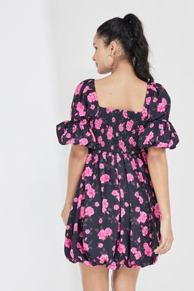 Buy INFUSE Black Floral Off Shoulder Polyester Women's Mini Dress ...