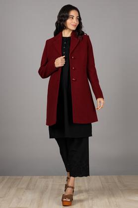 Buy STOP Maroon Solid Lapel Collar Terrylene Rayon Womens Coat ...