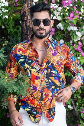 Mens Yellow/Red/Blue African Print Shirt Kitenge Store